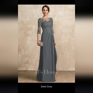 JJs House | Dresses | Jjs House Steel Grey Lace Evening Gown | Poshmark